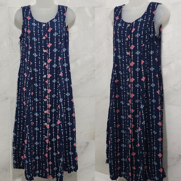 Koret | Dresses | Koret Buttondown Dress Midi Navy Lightweight Aztec ...